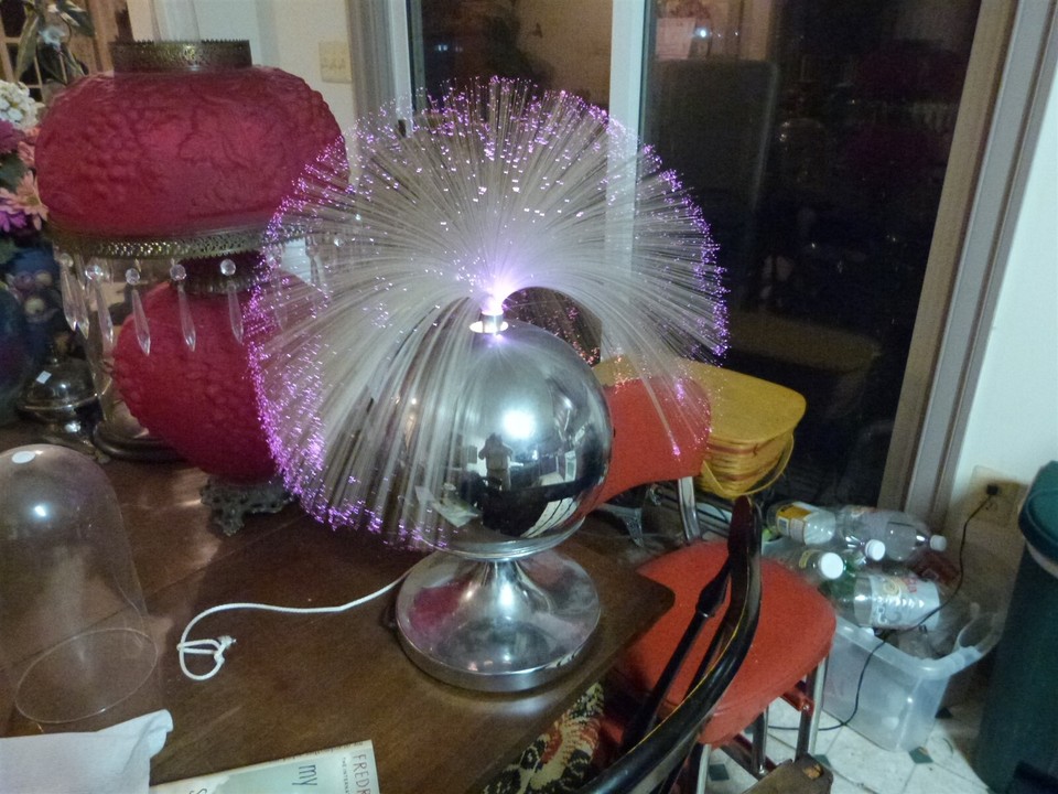 VINTAGE Chrome Sunburst 4000 FiberOptic Rotating Lamp Changing Colors ...