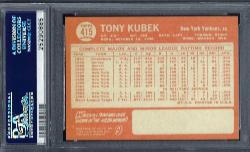 1964 Topps #415 PSA 9 Tony Kubek Yankees 415 | eBay