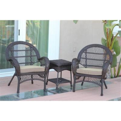 Jeco 3 Piece Resin Wicker Patio Conversation Set in Espresso with Tan ...