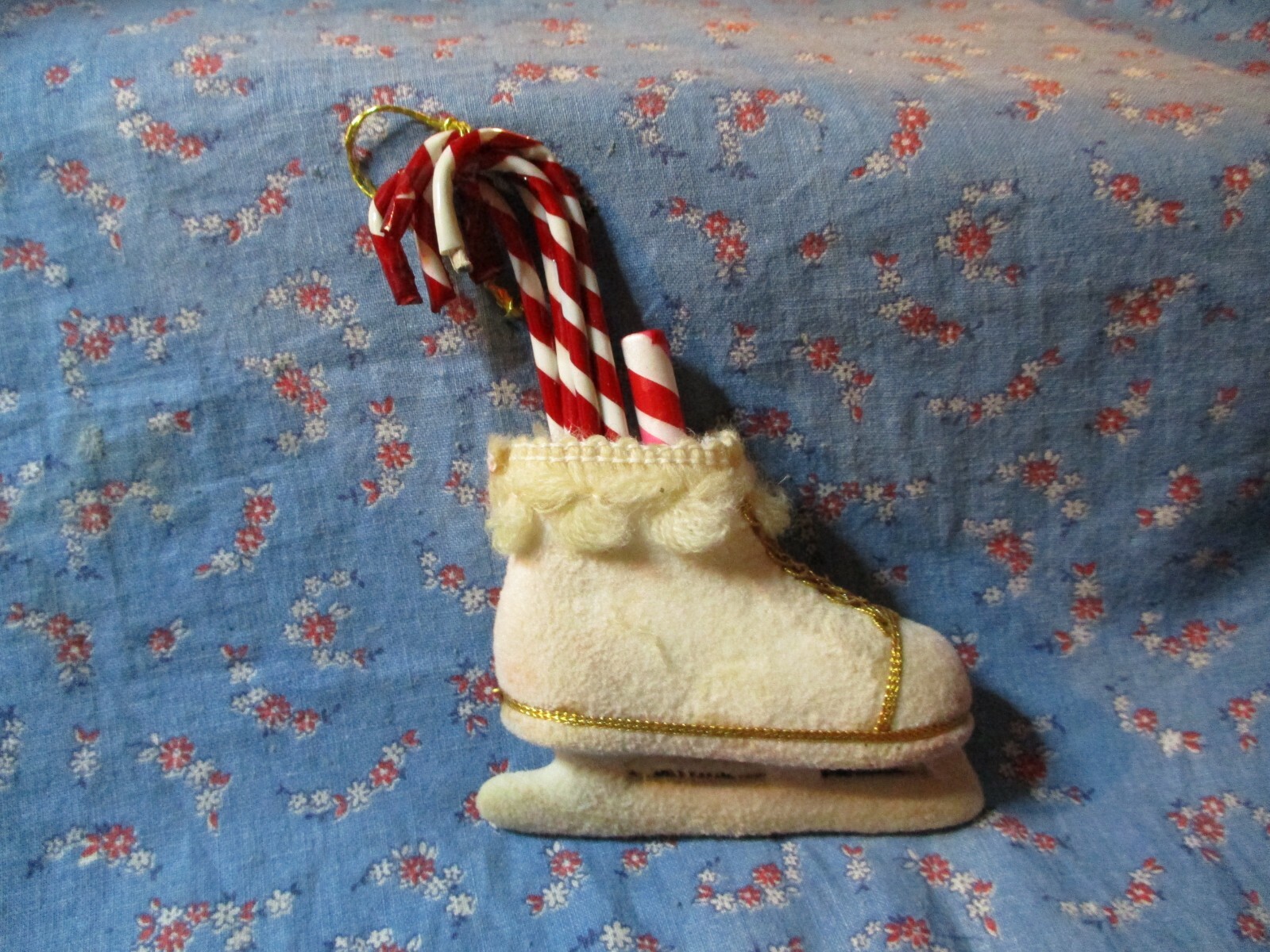 Vintage Christmas Ornament Mixed Materials White Ice Skate Candy Canes ...