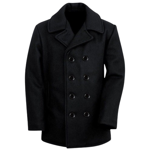 Mens Black US Navy Vintage Pea Coat Winter Warm Style Woolen Overcoat ...