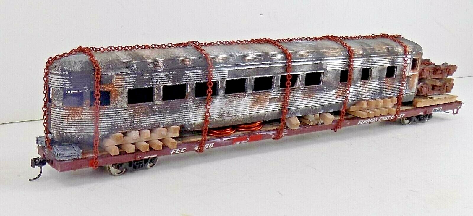 HO PASSENGER CAR SHELL FLAT CAR WEATHERED RUSTY CHAINED CUSTOM ...