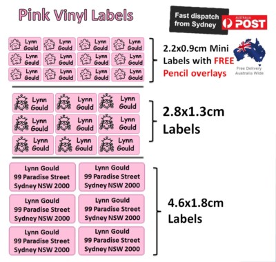 Pink Vinyl Personalised Name Label Sticker school book tag pencil Girl ...