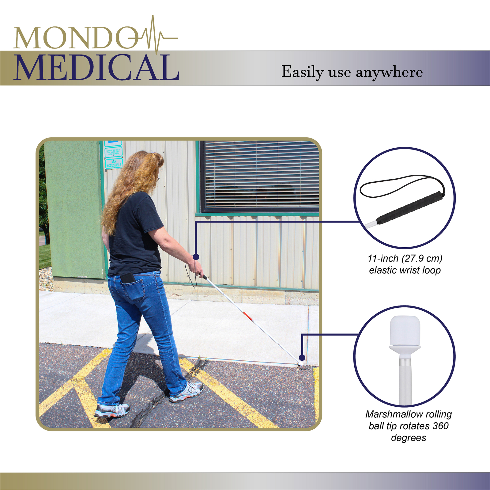 Mondo Medical Blind Stick Walking Sensor 51in Reflective Foldable Blind ...