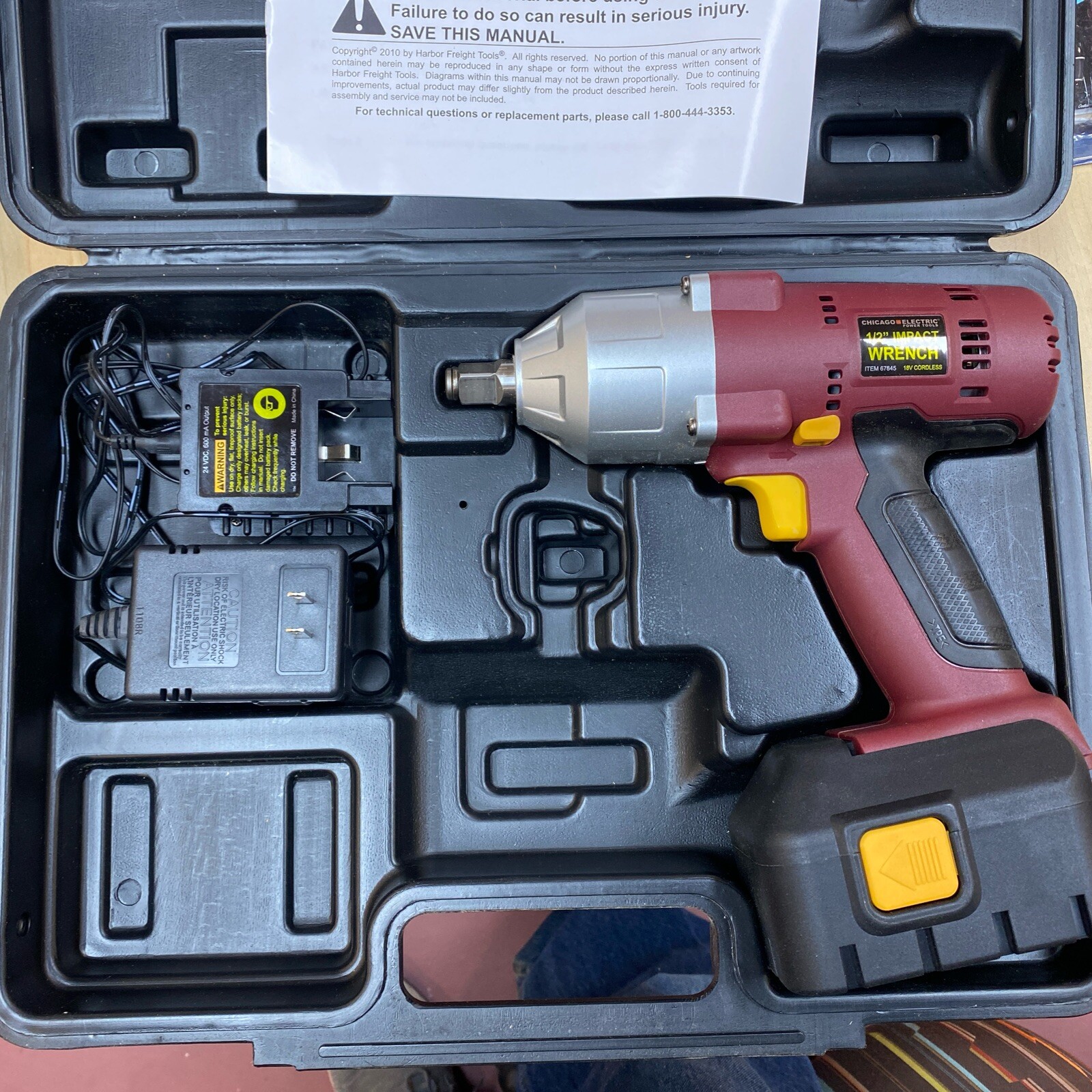 Chicago Electric 67845 18V 1/2" Impact Wrench Battery,Charger,Manual ...