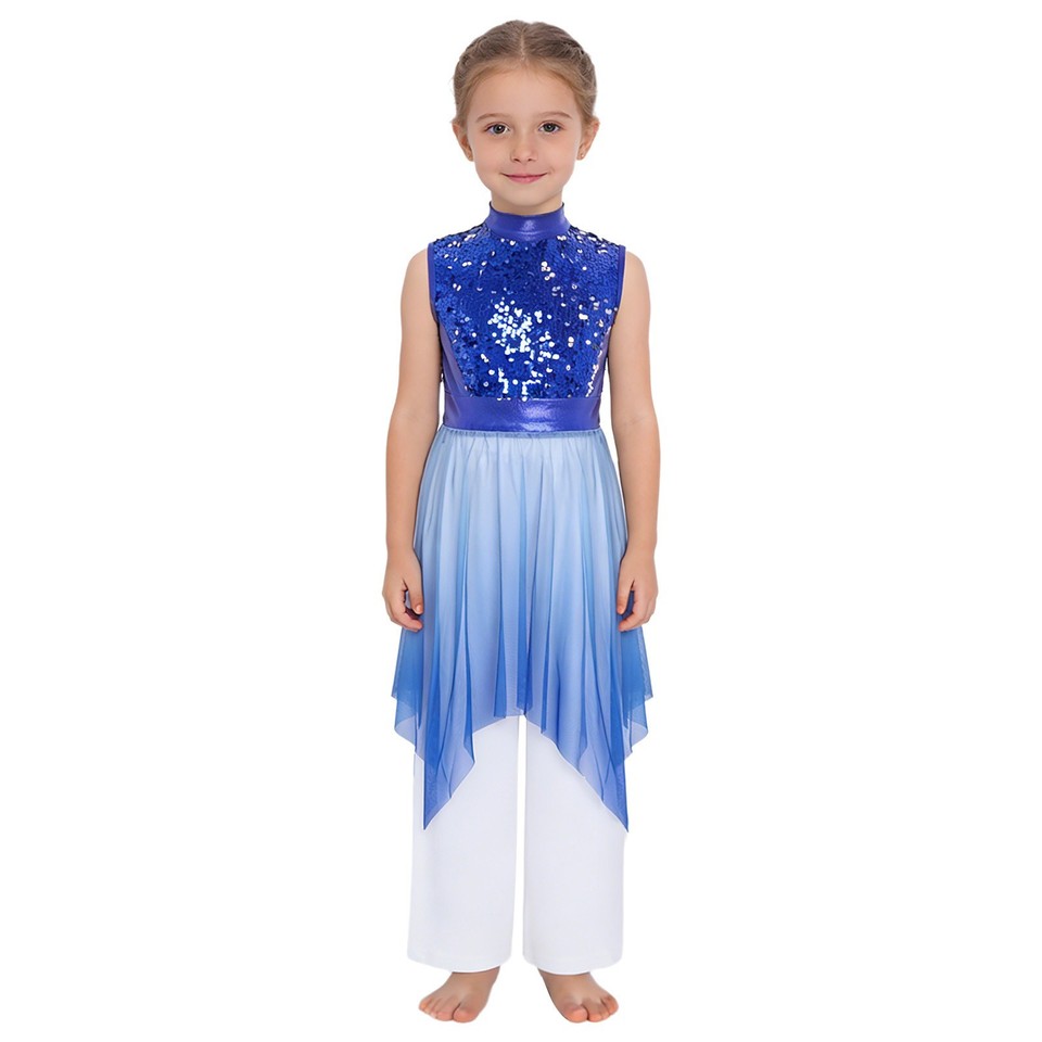 Girls Worship Costume Praise Dance Liturgical Dress Mock Neck Shiny ...