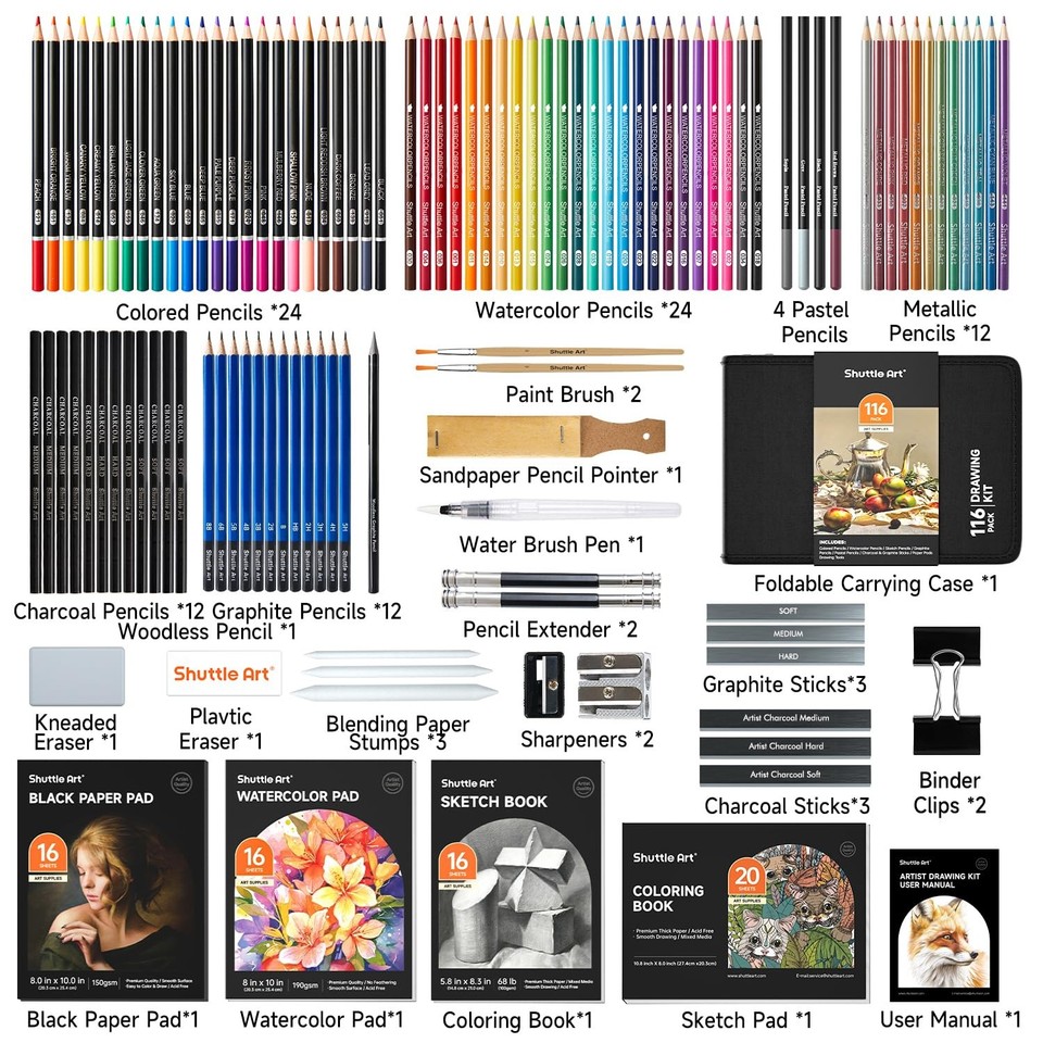 116 PCS Drawing Kit, Professional Drawing Supplies with Sketch ...