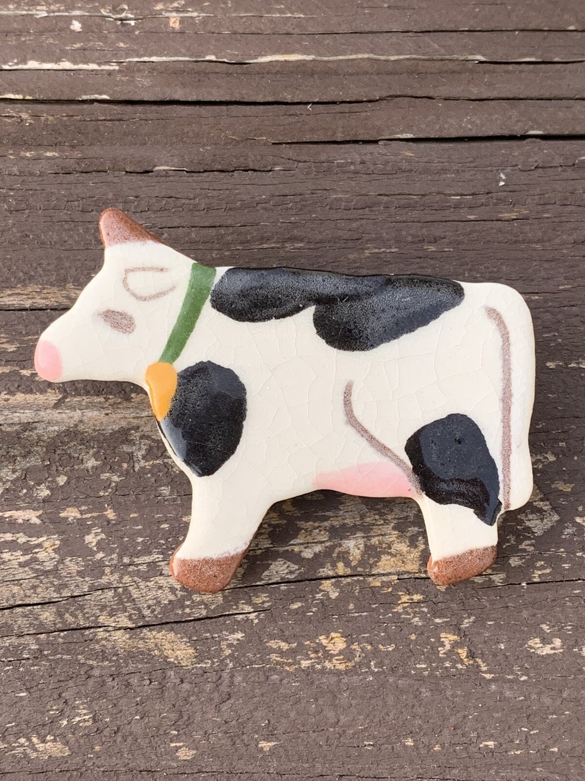 Cute Black & White Spotted Painted Ceramic Cow Brooc… - Gem