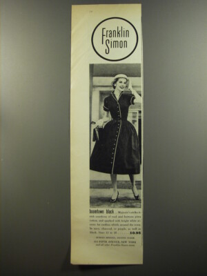 1953 Franklin Simon Majestic Coatdress Advertisement - Boomtown black ...