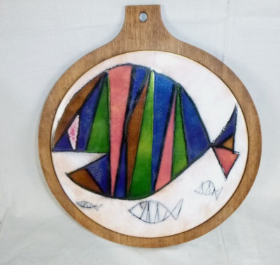 Vtg Mid Century Modern Enamel On Copper Tray Wall Art Atomic Fish 12 ...