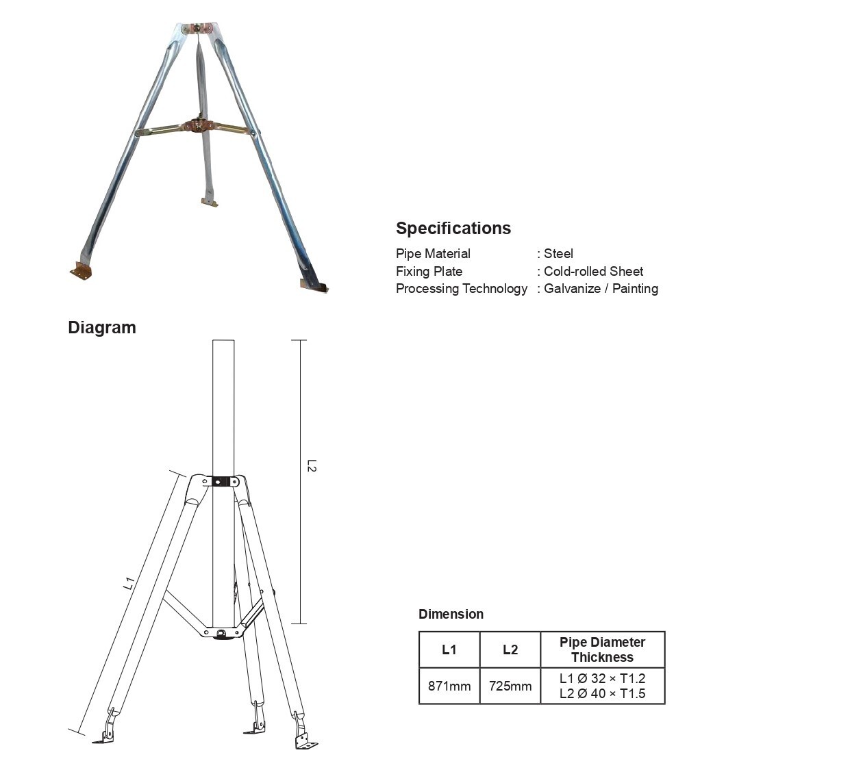 3ft Tripod for Satellite Dish and Antenna Mast CB Ham Radio Pivoting ...