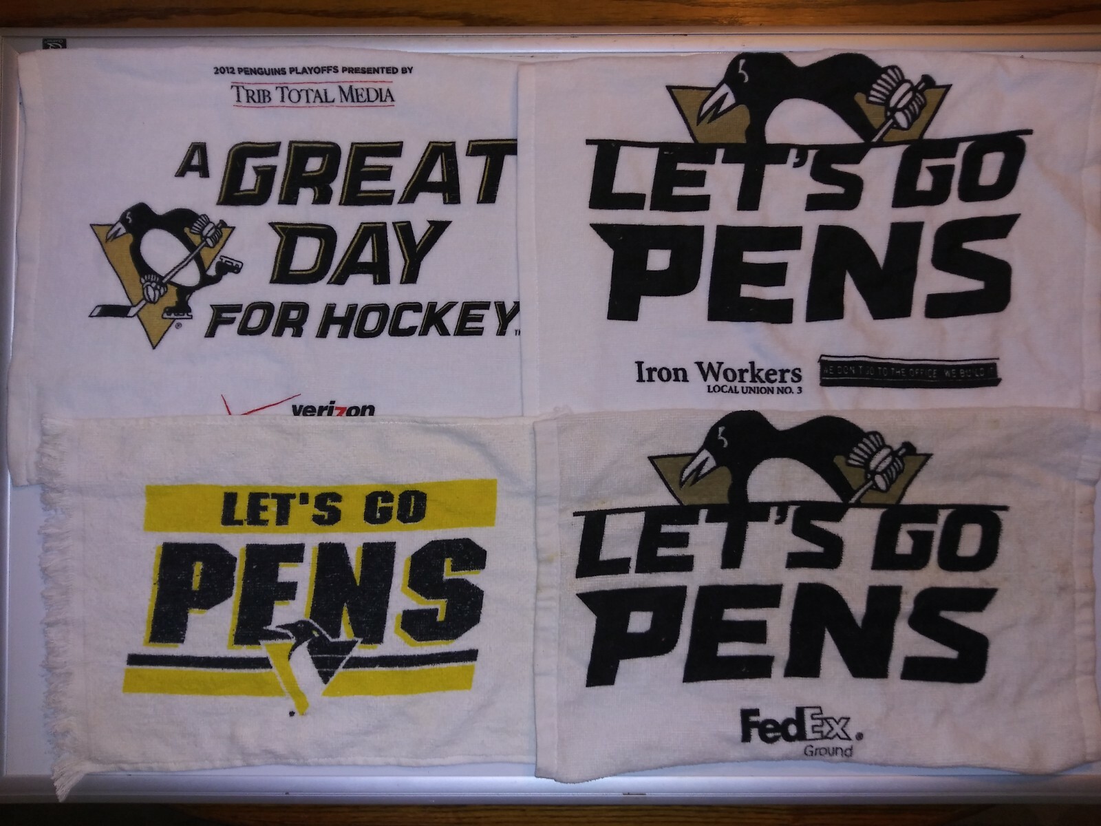4 USED PITTSBURGH PENGUINS HOCKEY WHITE RALLY TOWELS AS SHOWN 1 VERY ...