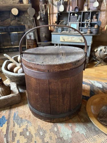 Primitive Old Firkin Sugar Bucket W/ Lid Early Cabin Goods | eBay