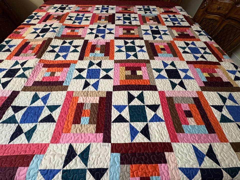King size machine pieced and quilted Patchwork quilt#73B | eBay