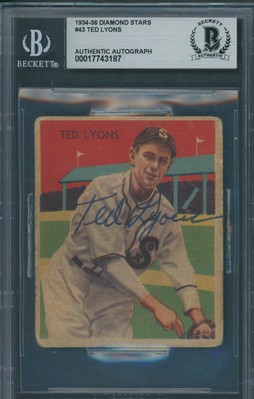 1934-36 Diamond Stars #43 Ted Lyons Beckett Authentic Autograph Signed ...
