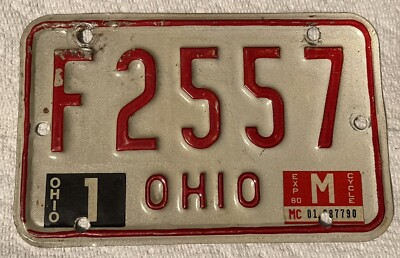 1980 Ohio Motorcycle License Plate Tag OH MC # F2557 w/ Sticker! | eBay