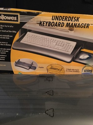 FELLOWES Underdesk KEYBOARD MANAGER Tray Mounts Desk Table 93841 !NEW ...