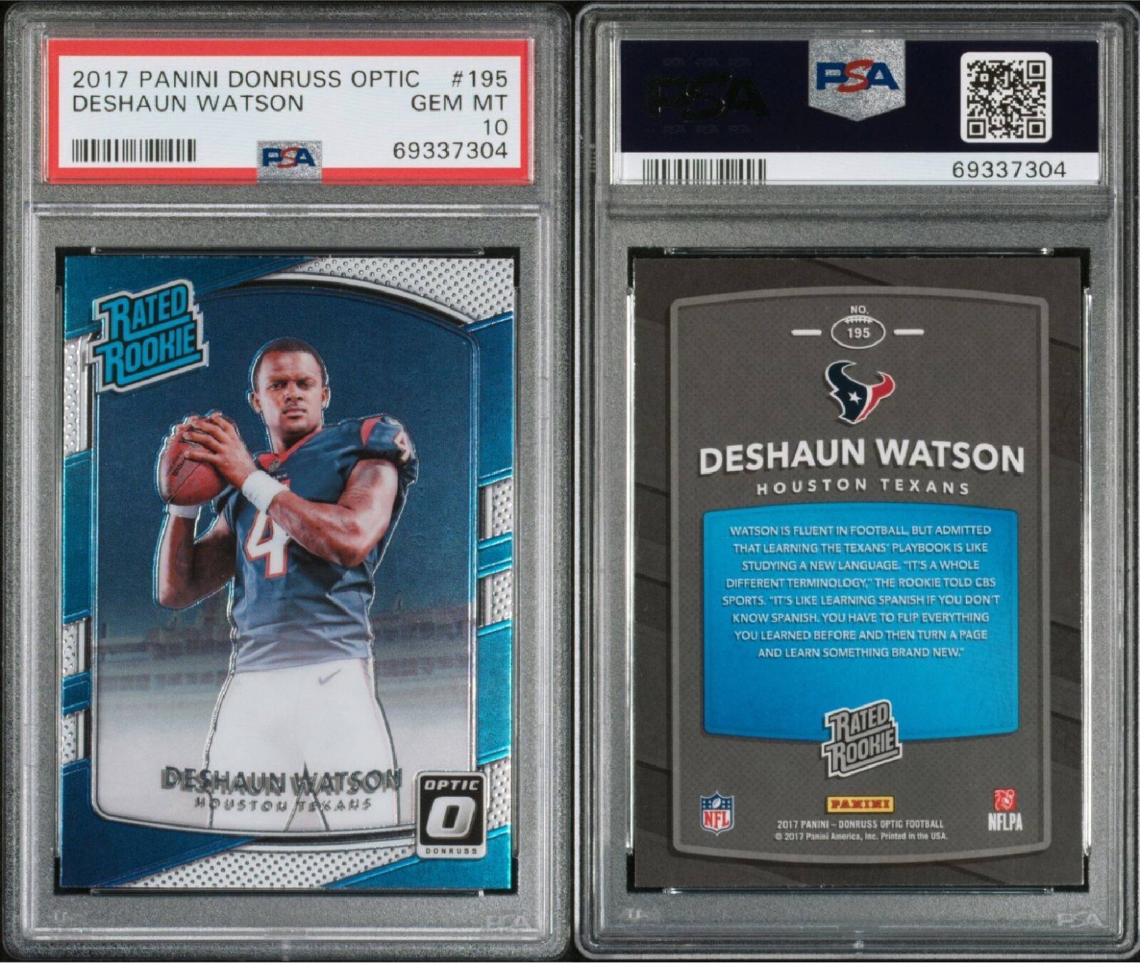 2017 Panini Donruss Optic Deshaun Watson #195 PSA 10 GEM MINT RATED ...