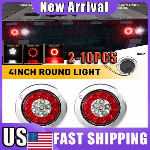 Turn Signal Tail Brake Lights Red+White Round 16LED Truck Trailer Stop2 ...