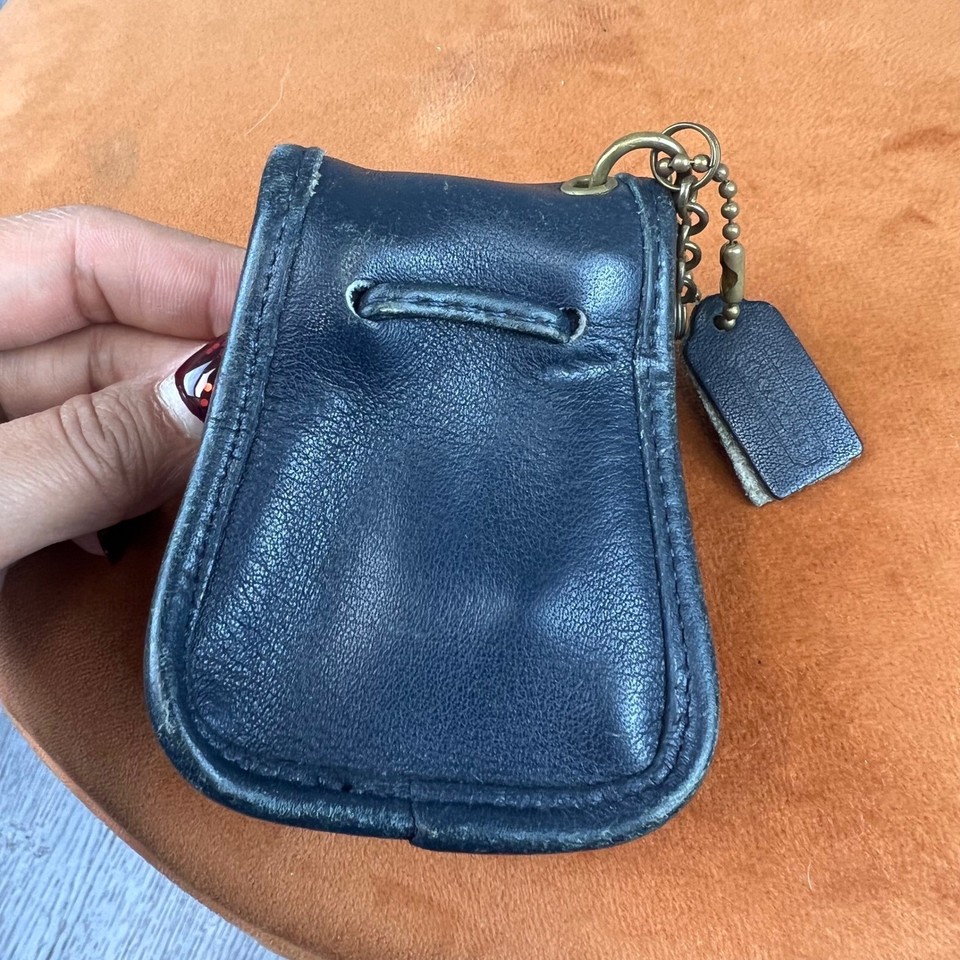 Vintage Coach Navy Blue Leather Coin Purse Keychain Bag Charm Accessory ...