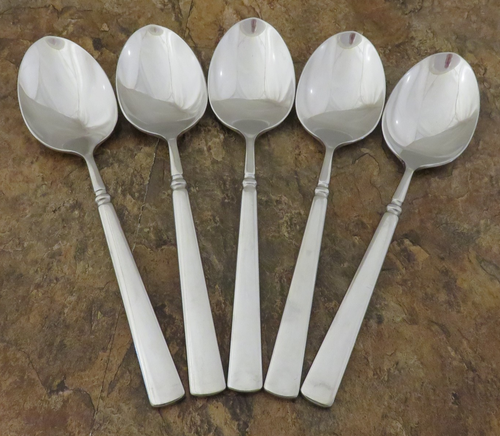 Oneida Easton Cube Set of 5 Oval Soup Spoons Stainless Flatware Lot H ...