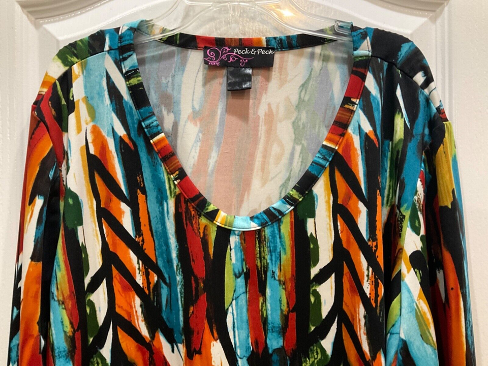 Peck & Peck Womens Pullover Blouse Size L Bright Multicolor 3/4 Sleeves ...