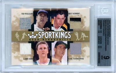 2007 SPORTKINGS QUAD GOLD 1/1 WILLIAMS, SCHMIDT, BIRD, YASTRZEMSKI ...
