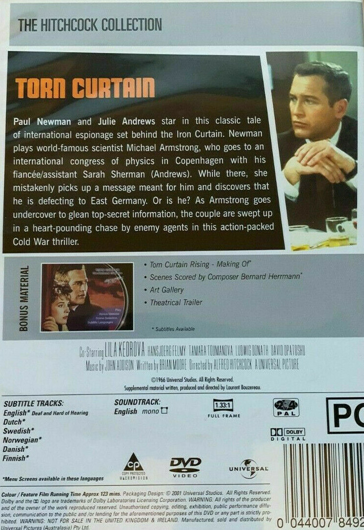 Torn Curtain DVD 1966 Paul Newman Julie Andrews ROMANCE Thriller Rare ...
