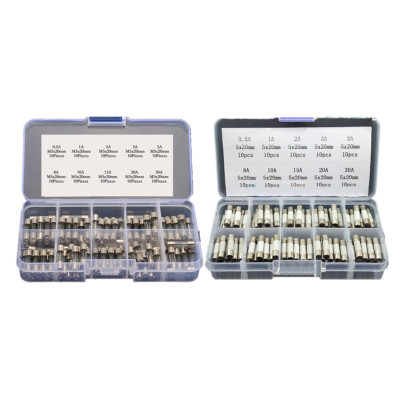 200pcs 5x20mm Quick Blow Ceramic & Glass Tube Fuses Assortment Kit 0.5A ...