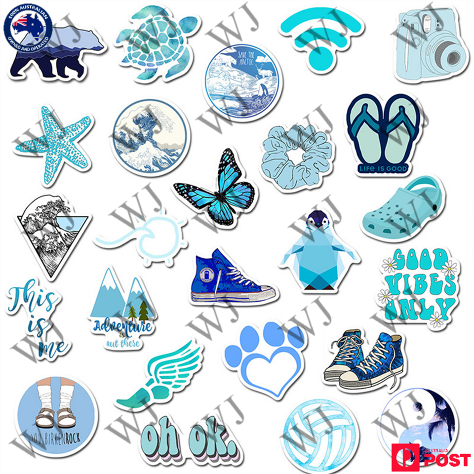 50pcs Blue INS Style VSCO Cute Vinyl Decal Stickers Laptop Waterproof ...