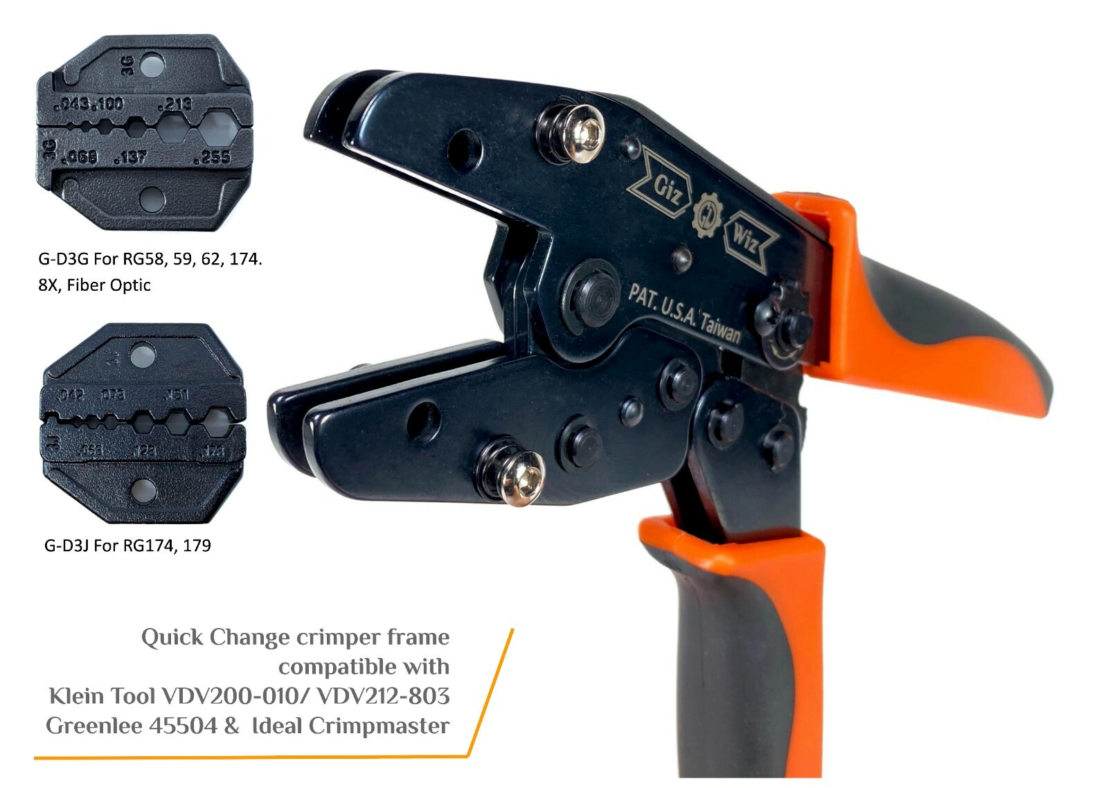 Quick Change RF Coax Crimp Tool 2 Dies RG62 RG179 RG174 RG58 RG8X Fiber ...