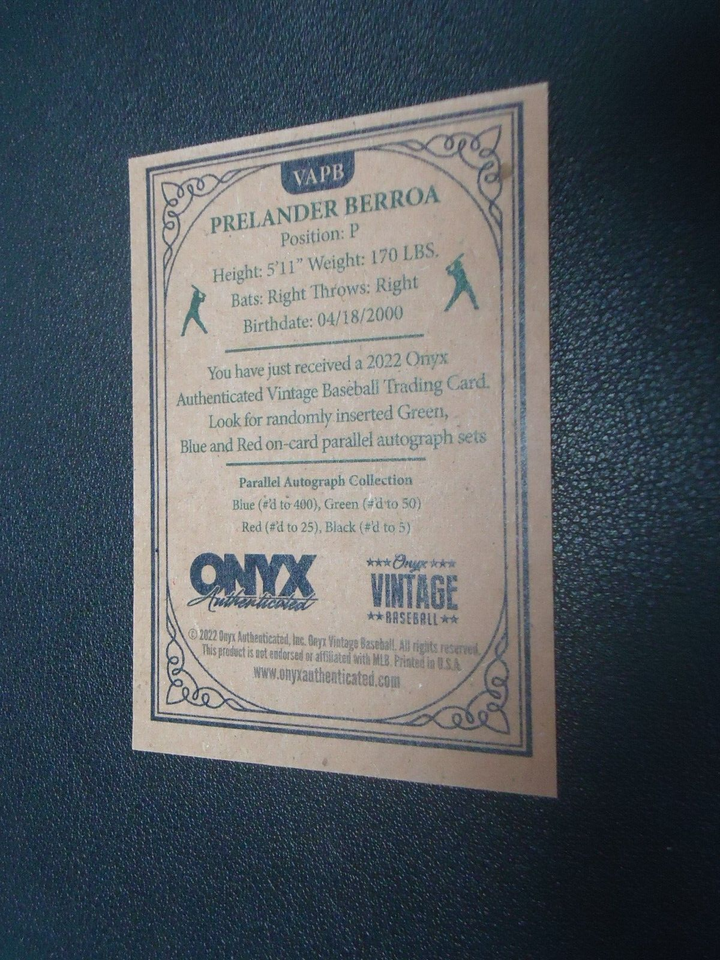 Prelander Berroa 2022 ONYX VINTAGE EXTENDED BLUE AUTO #VAPB | eBay