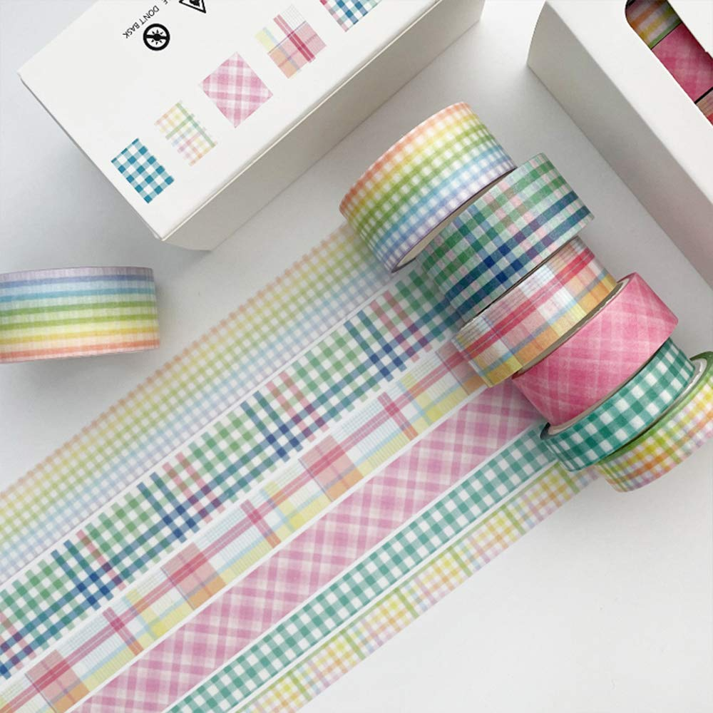 6 Rolls Plaid Washi Tape Set Basic Grid Masking Decorative Tapes for ...