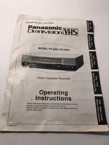 Panasonic Omnivision Video VCR VHS Recorder Model PV-2601/4601 manual ...