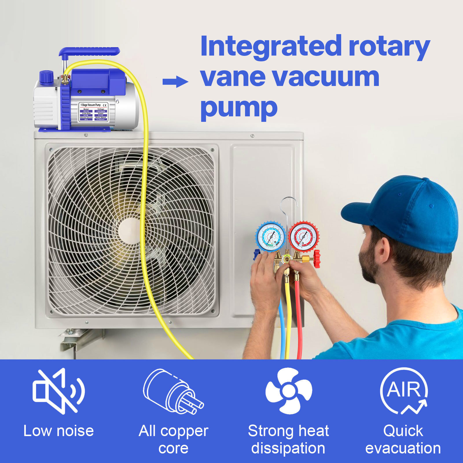 A/C Vacuum Pump Air Conditioning AC Manifold Gauge Kit R134A R22 R502 ...