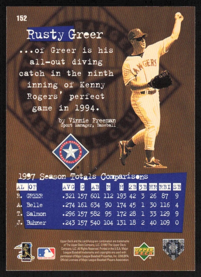 1998 Upper Deck Define The Game Rusty Greer #152 Texas Rangers | eBay