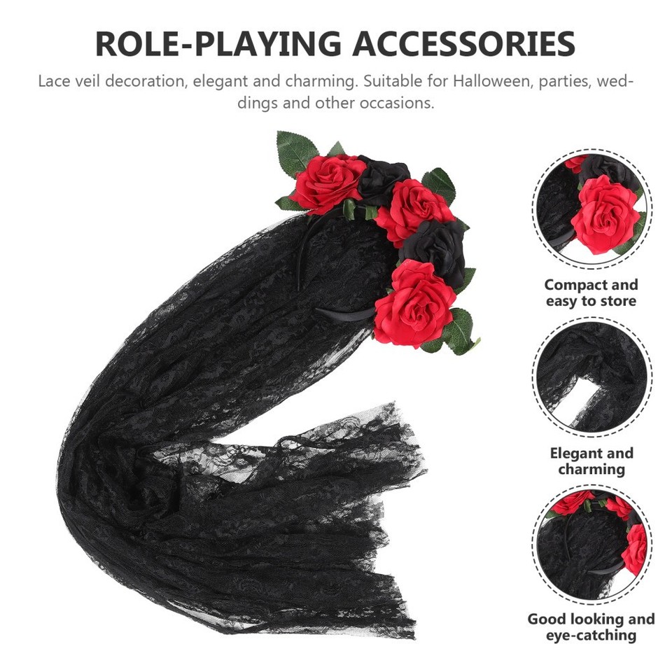 Halloween Flower Veil Headband Gothic Headband Cosplay Costume ...