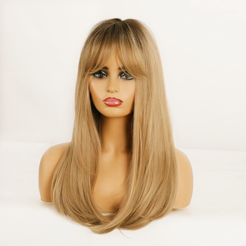 23 Inch Wigs Long Straight Ombré Light Blonde Wigs with Bangs Synthetic ...