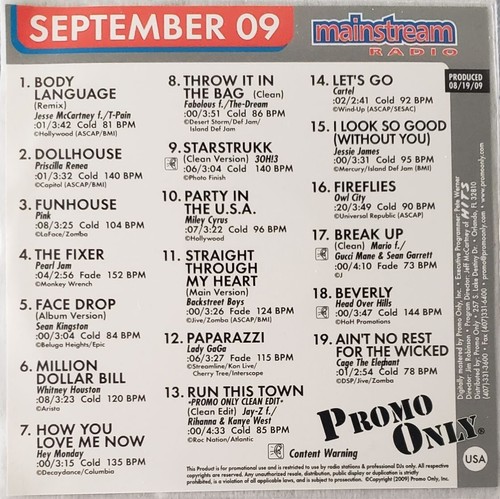 Promo Only CD - Mainstream Radio Series September 2009 - Promotional CD ...