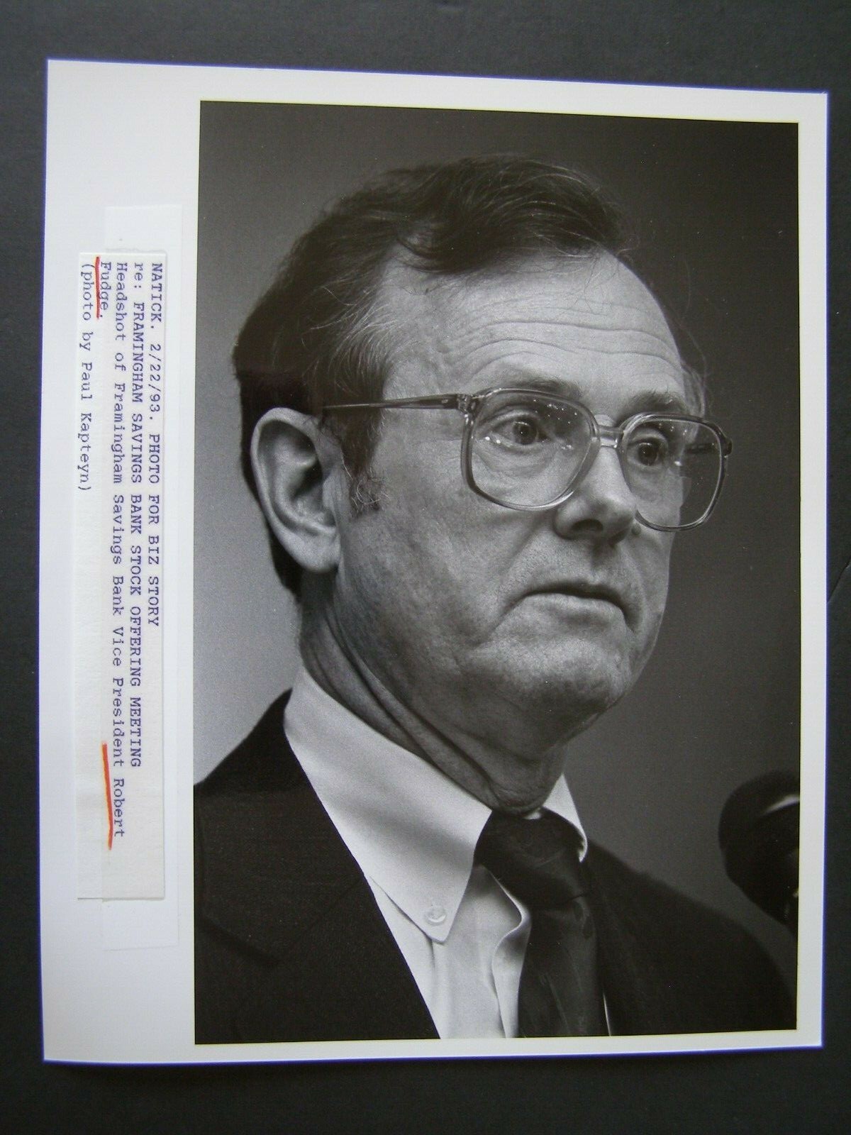 Glossy Press Photo 1993 Framingham Savings Bank Vice President Robert ...