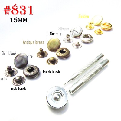 #831 15mm Leather Bag Clothes Coat Metal Snap Press Stud Button Popper ...