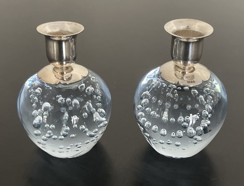 Olaf Gunnar Hjertzell Denmark Sterling Silver & Glass Set of (2) Candle ...