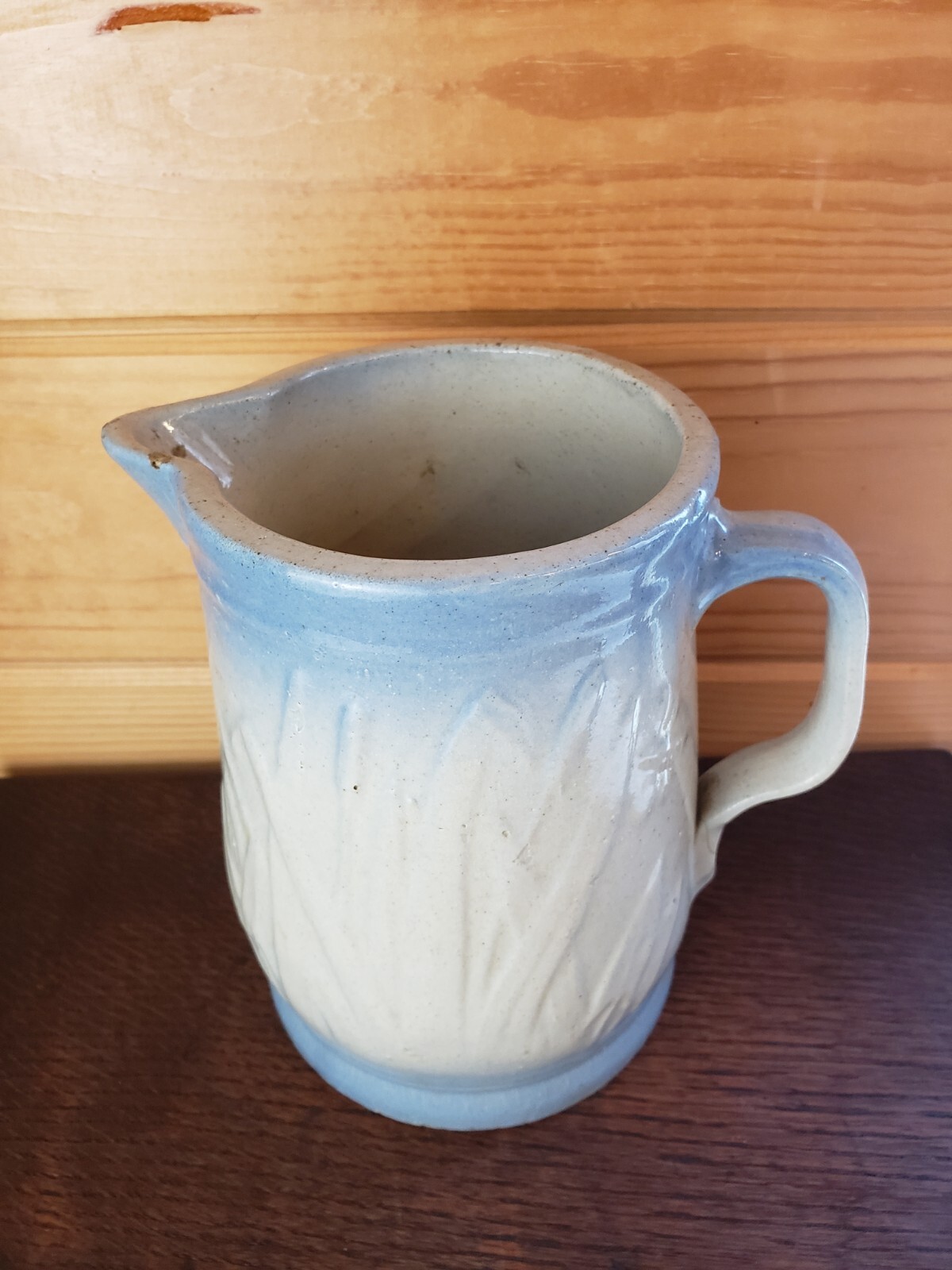 Vintage Blue and White Stoneware Pitcher with Cattails and Dragonflies ...
