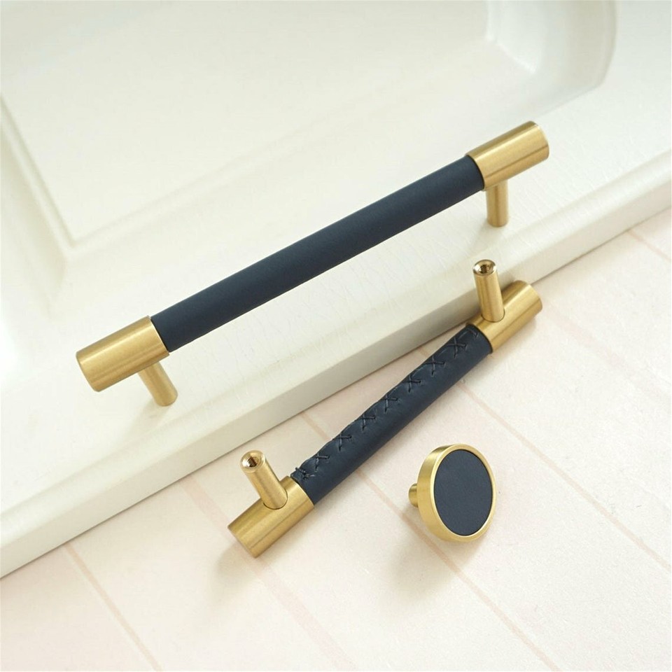 Navy blue Cowhide Handles Dresser Knobs Drawer Pulls Brass Wardrobe ...