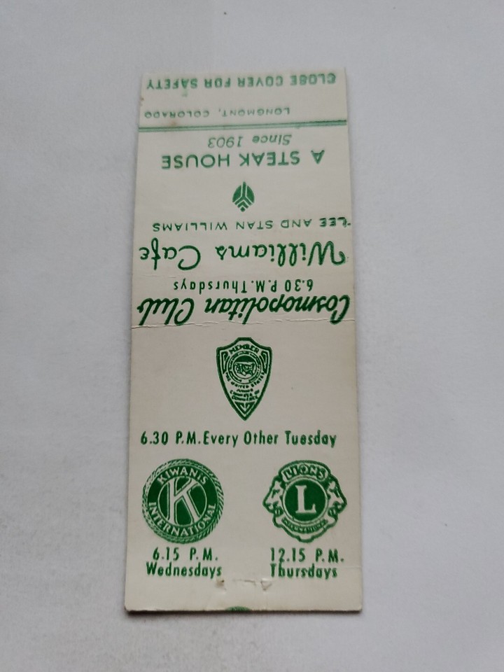Williams Cafe Longmont Colorado Matchbook Cover | eBay