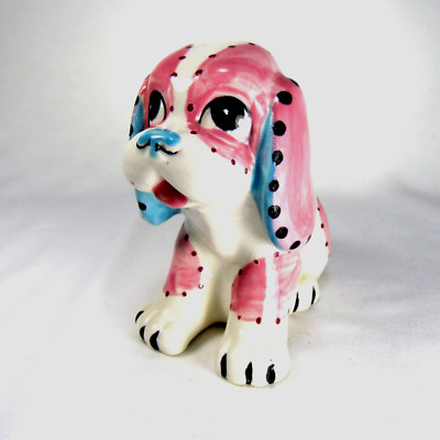 Planter Hound Dog Beagle Puppy White Pink Blue Patches Ceramic Vintage ...