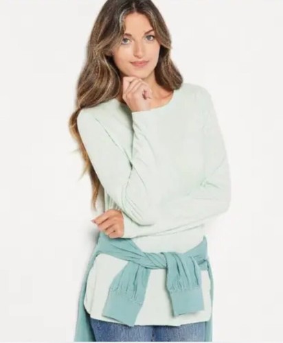 Candace Cameron Bure Soft Crew Neck Long-Sleeve Top Seafoam Large ...