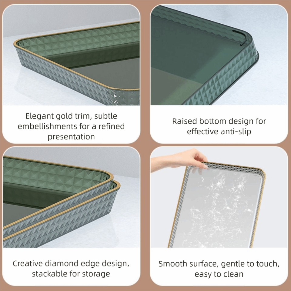 Rectangular Dinner Plates Plastic Gold Edge Bread Tray Dinner Plates ...