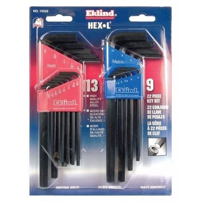 EKLIND 10222 Hex L-Key allen wrench Combo- Long Inch / MM 2 sets 22pc ...