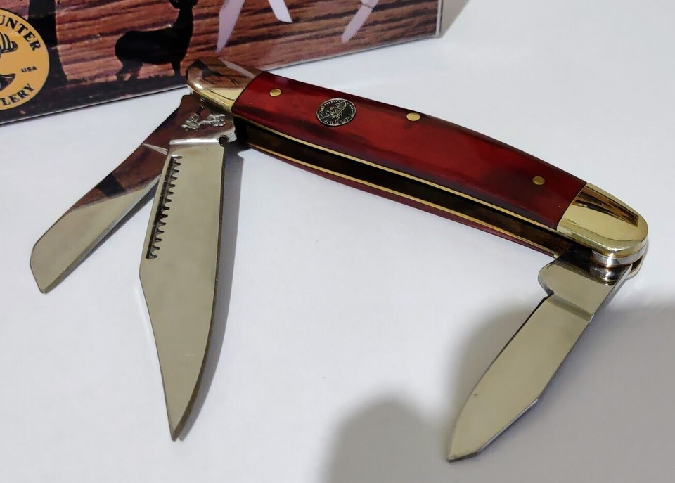 TROPHY STAG HUNTING POCKET KNIFE W/ BUCK DEER CUSTOM SHIELD WRANGLER ...